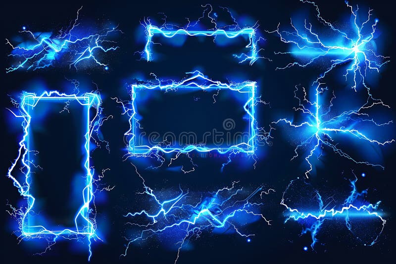Blue Electric Borders of Rectangular and Square Shapes, Lightning ...