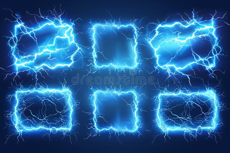 Blue Electric Borders of Rectangular and Square Shapes, Lightning ...