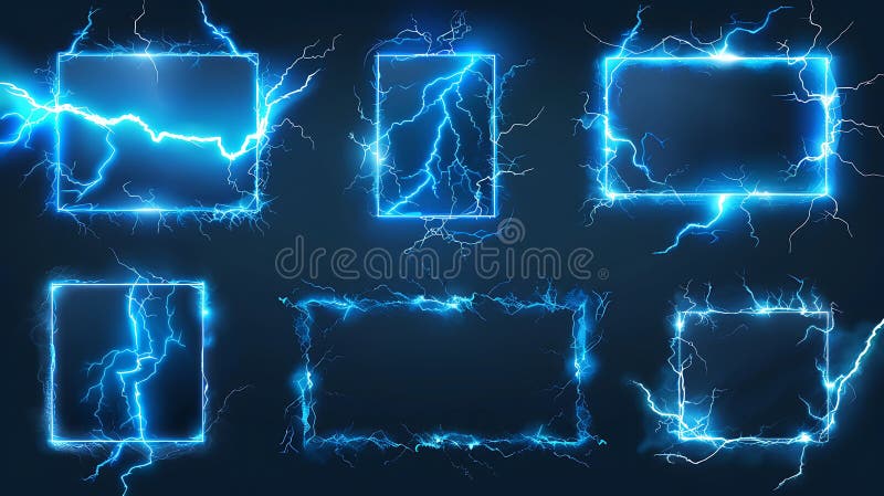 Blue Electric Borders of Rectangular and Square Shapes, Lightning ...