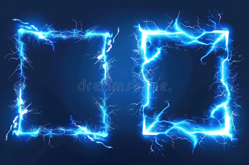 Blue Electric Borders of Rectangular and Square Shapes, Lightning ...
