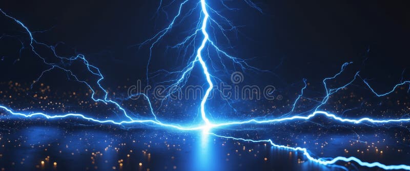 Blue Electric Lightning Bolt on Black Background with Bright Energy ...