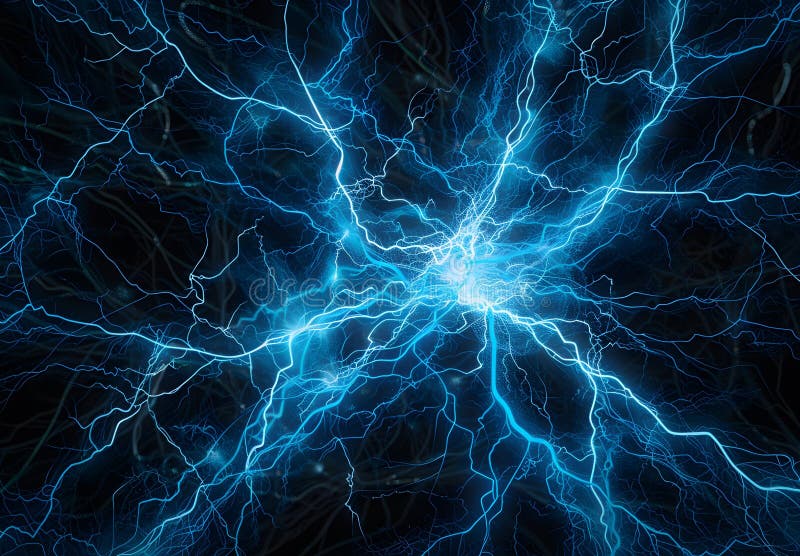 3D Render of Blue Electric Sparks on Black Background Stock ...