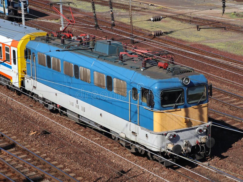 Blue Electric Train Engine View from the Bridge Stock Photo - Image of ...