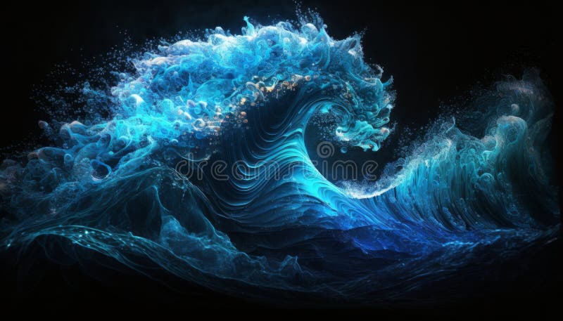 Blue Electric Wave on Black Background Generative AI Stock Illustration ...
