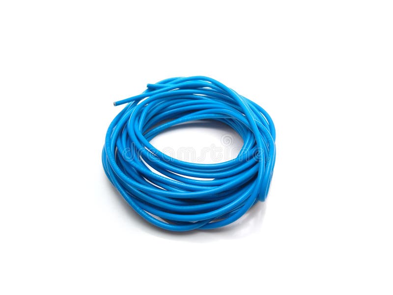 Blue Electric Wire Isolated on White Background, Selective Focus Stock ...