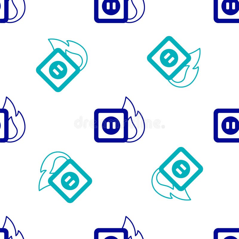 Blue Electric Wiring of Socket in Fire Icon Isolated Seamless Pattern ...