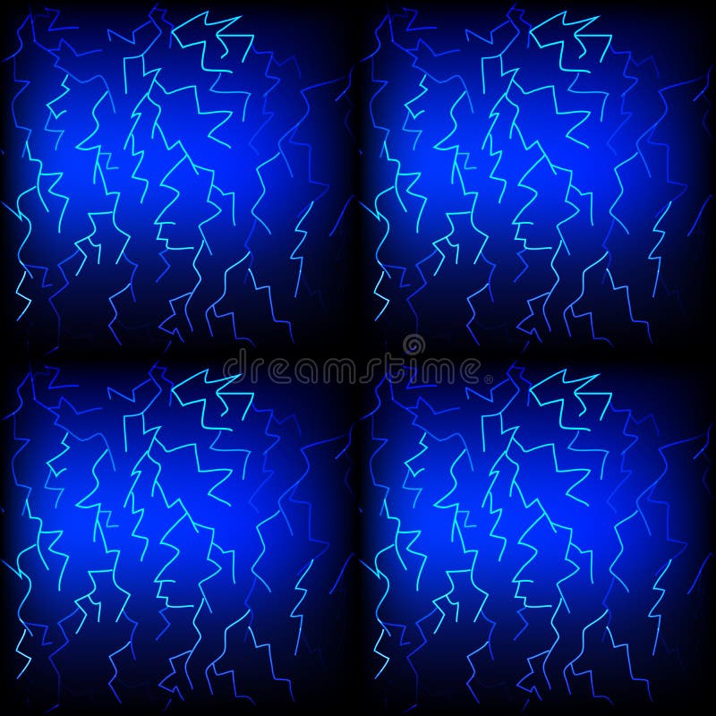 Blue Electricity Seamless Pattern. Bolts of Lightning on Black ...