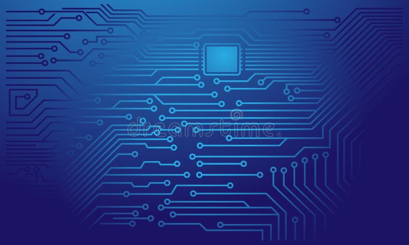 Blue Electronic Circuit Board with Processor Vector Background Stock ...
