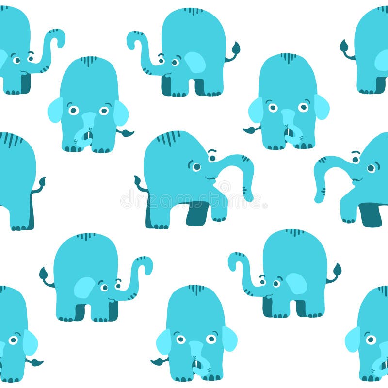 Elephants Seamless Pattern in Different Situations in Cartoon Flat ...