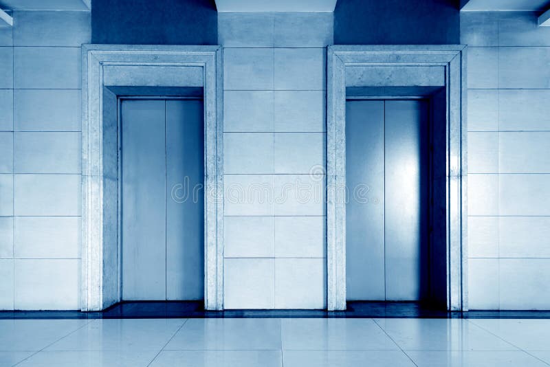Blue elevator entrance stock image. Image of lobby, steel - 85674019