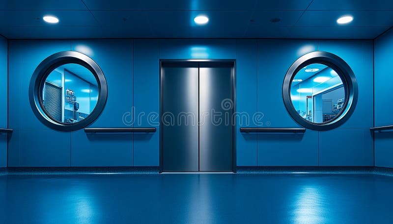 Blue elevator entrance stock photo. Image of building - 359649926