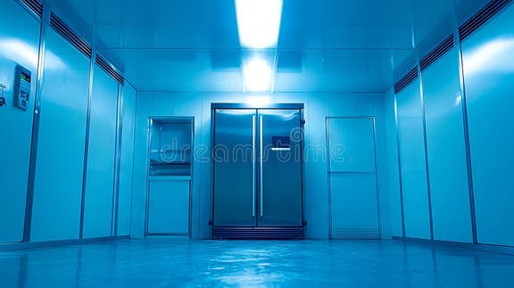 A Blue Elevator in a Large Room with Blue Walls Stock Photo - Image of ...