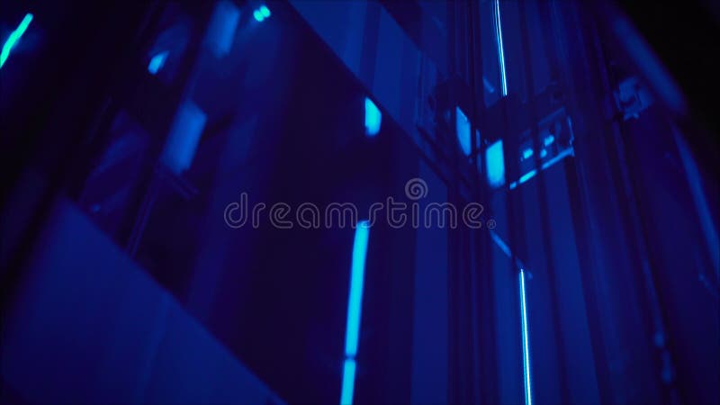 Blue Elevator. Stylish Glass Elevator with Blue Tint. Stock Footage ...