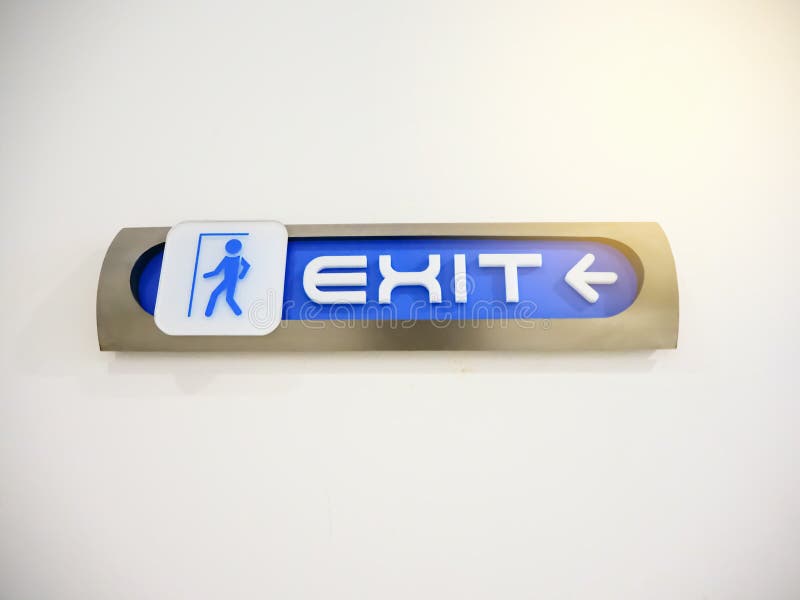Blue Emergency Exit Sign in the Shopping Mall Stock Photo - Image of ...