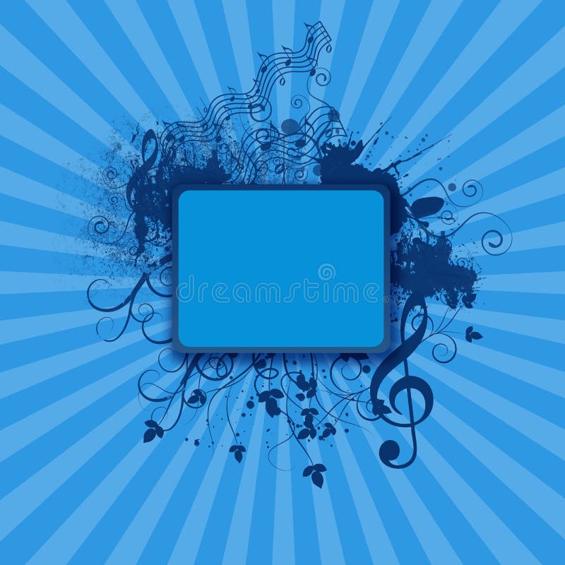 Blue Empty Frame with Flowers and Music Ornaments Stock Illustration ...