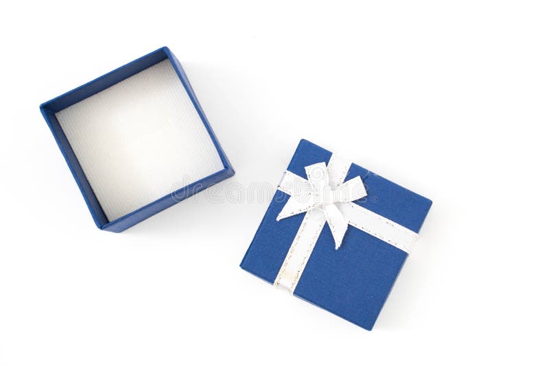 Blue Empty Gift Box Isolated White Stock Photo - Image of satin ...