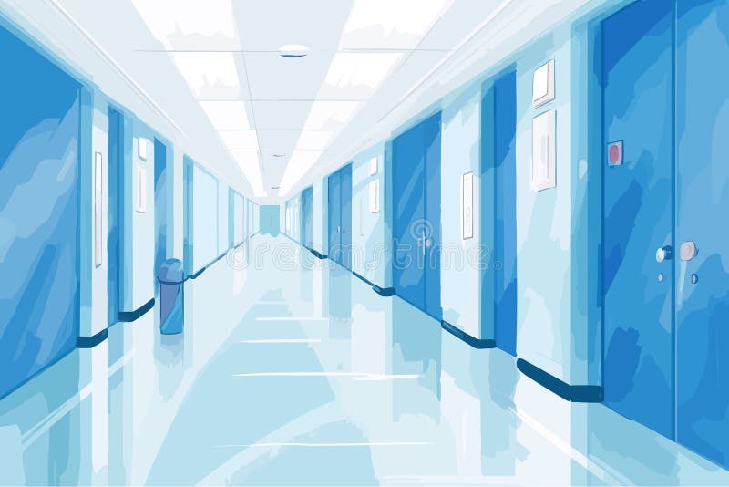 Blue Empty Hall with Doors Abstract Illustration Stock Vector ...