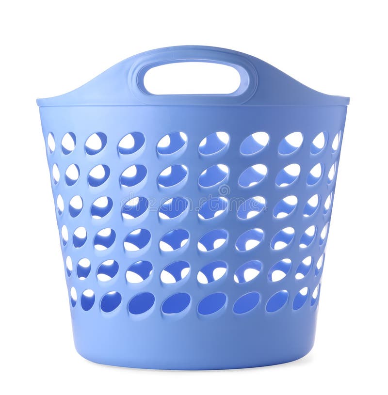 Blue Empty Laundry Basket Isolated on White Stock Photo - Image of ...