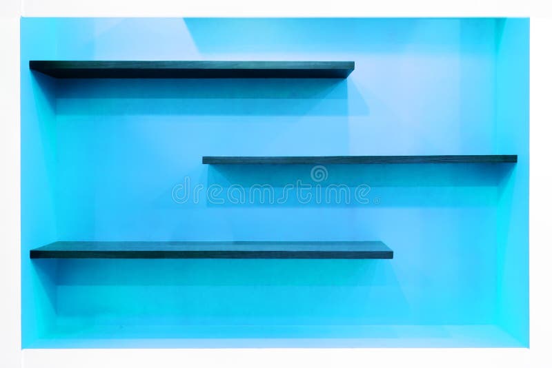 Blue Empty Modern Design Shelves on Wall Stock Image - Image of ...