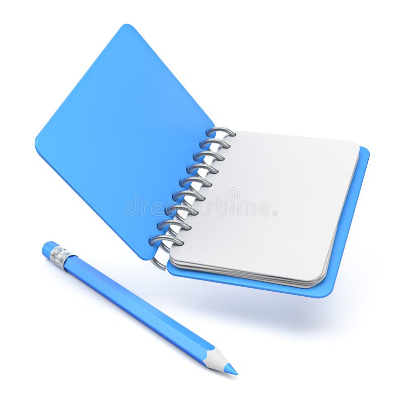 Blue Empty Notepad with Blue Pencil 3D Stock Illustration ...