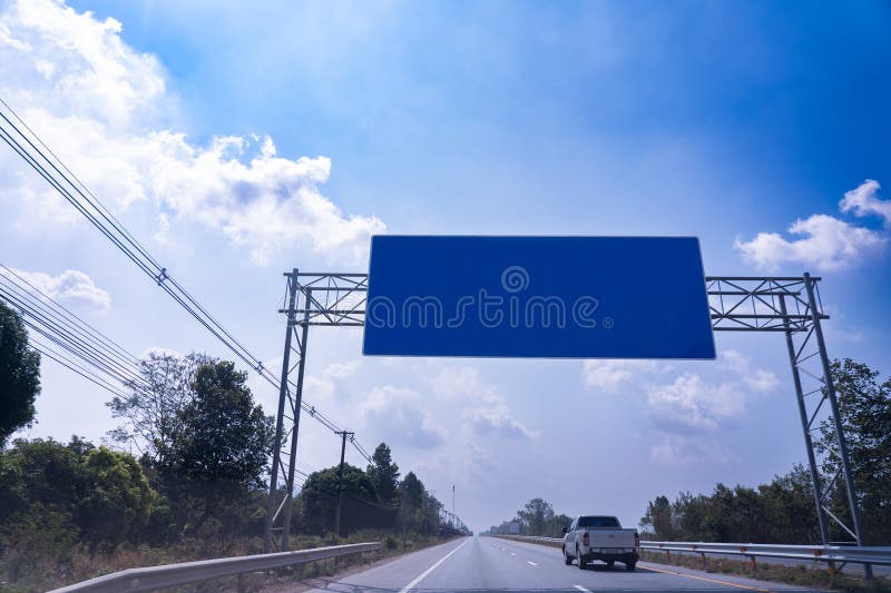 Blue Empty Road Sign on the Highway Bright Sky Background Stock Image ...