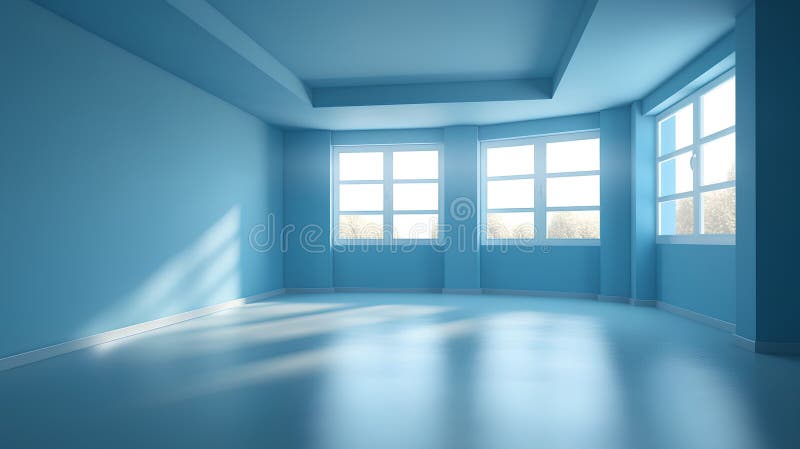 Blue Empty Room with a Blue Wall and Windows, 3d Render Stock ...