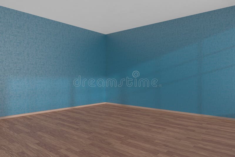 Blue Empty Room Corner with Parquet Floor Stock Illustration ...