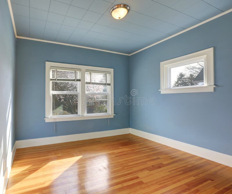 Blue Empty Room Interior with Polished Hardwood Floor. Stock Image ...