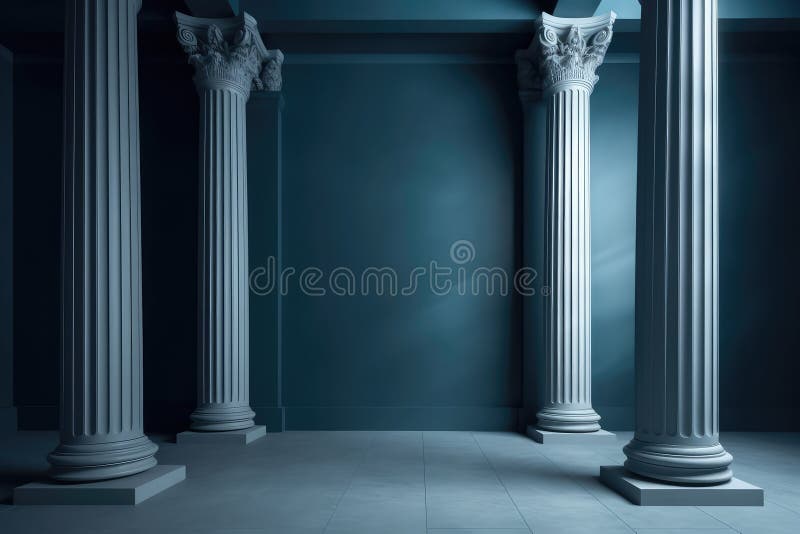 Blue Empty Wall with Columns with Lateral Lighting Stock Illustration ...