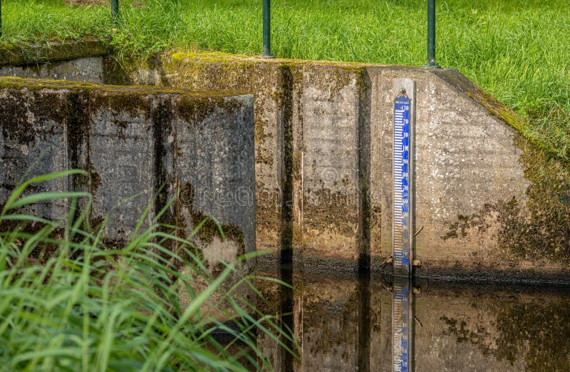 Blue Enamel Water Level Scale at an Old Weir Stock Image - Image of ...