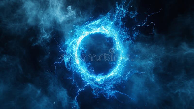 Blue Energy Ring with Glowing Effects in Dark Space, Abstract Digital ...