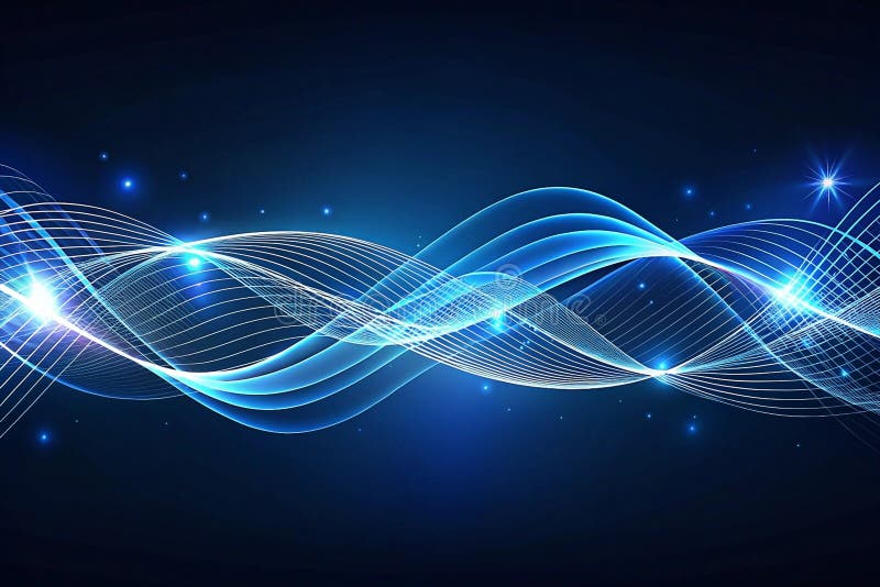 Blue Energy Wave Flowing, Dark Background, Sparkling, Digital Art ...