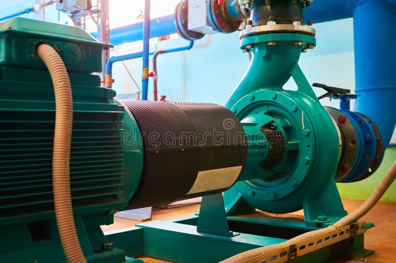 Blue Engine with a Pump Standing on a Metal Stand. Stock Photo - Image ...