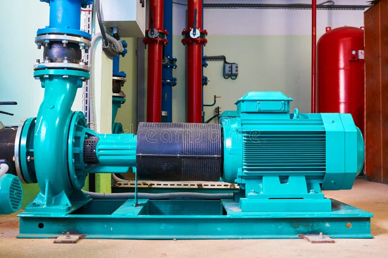 Blue Engine with a Pump Standing on a Metal Stand. Stock Image - Image ...