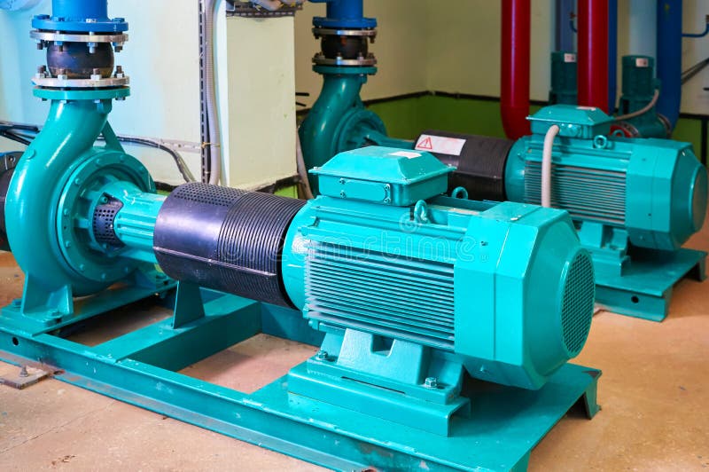 Blue Engine with a Pump Standing on a Metal Stand. Stock Photo - Image ...