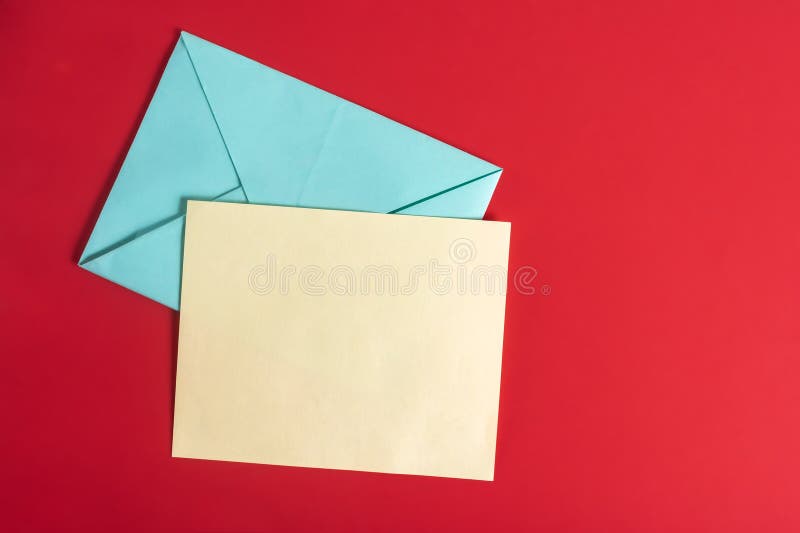 Blue Envelope Beige Card Vibrant Red Background Stock Photos - Free ...