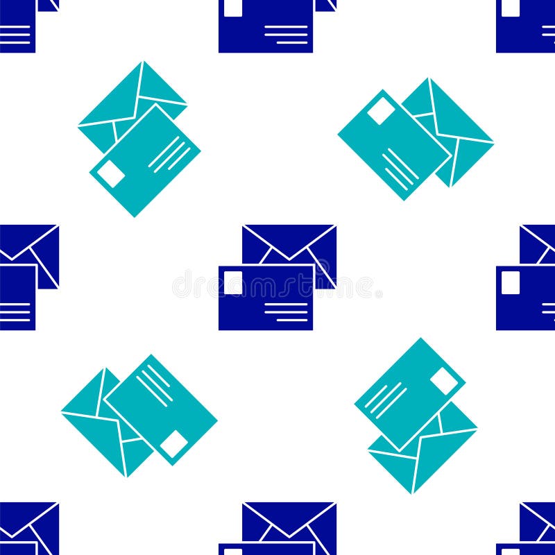 Blue Envelope Icon Isolated Seamless Pattern on White Background. Email ...