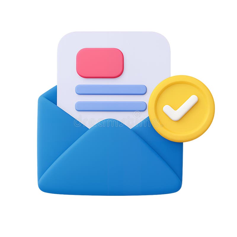A Blue Envelope with a Yellow Check Mark on it Stock Image ...