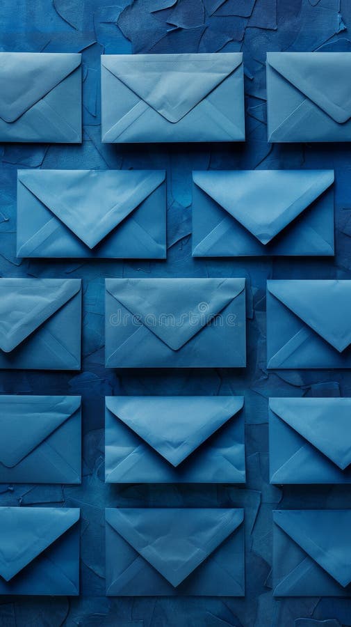 Blue Envelopes Arranged in Grid Pattern, Monochromatic Concept Stock ...
