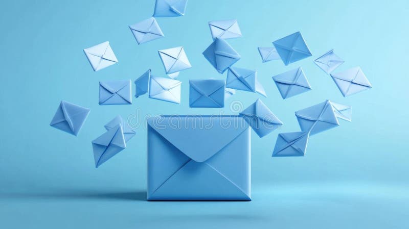Blue Envelopes Falling into a Large Envelope - Concept of Email ...