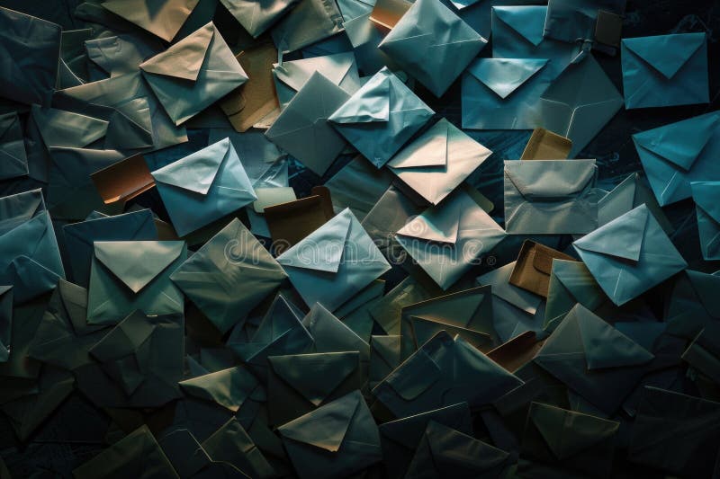 Blue envelopes on table stock photo. Image of tasks - 383323342