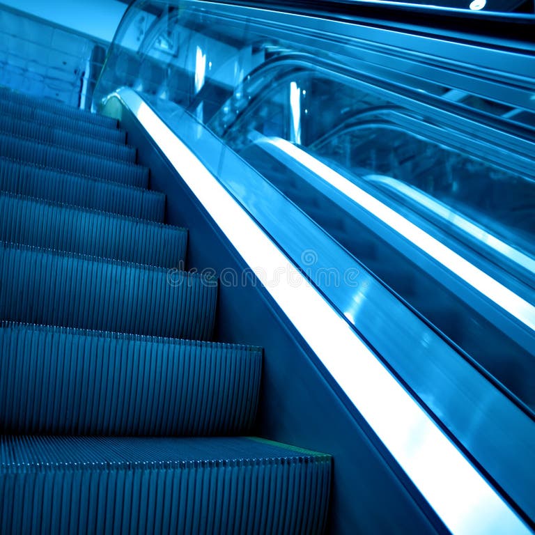 Blue escalator stock photo. Image of movement, grey, hallway - 18317972