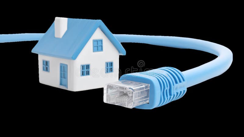 Blue Ethernet Cable Connecting a Miniature House To the Network on ...