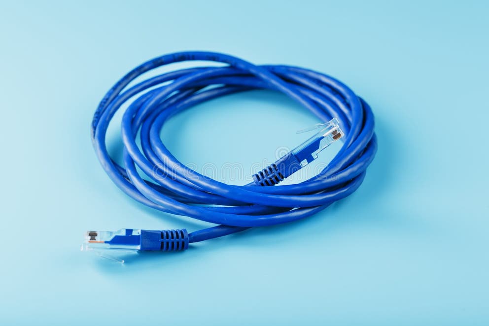 Blue Ethernet Cable Cord Patch Cord on a Blue Background with Free ...