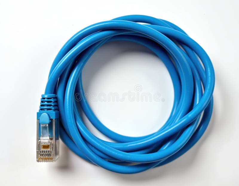 Blue Ethernet Cable Isolated on White Background. Cat5e LAN Wire with ...