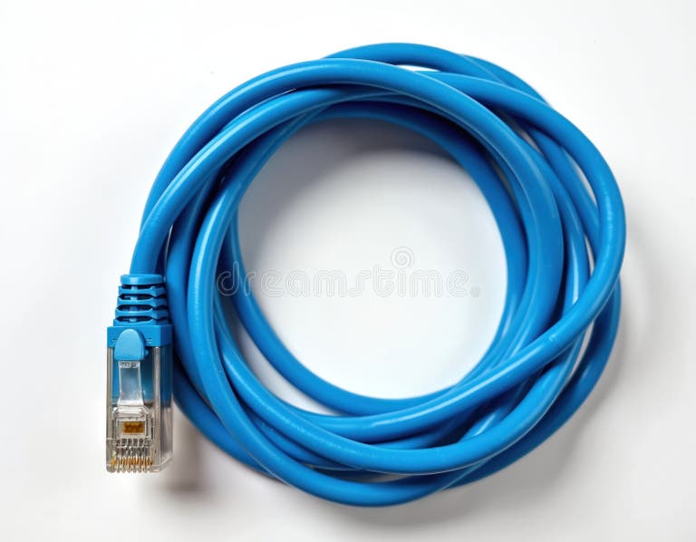 Blue Ethernet Cable Isolated on White Background. Cat5e LAN Wire with ...