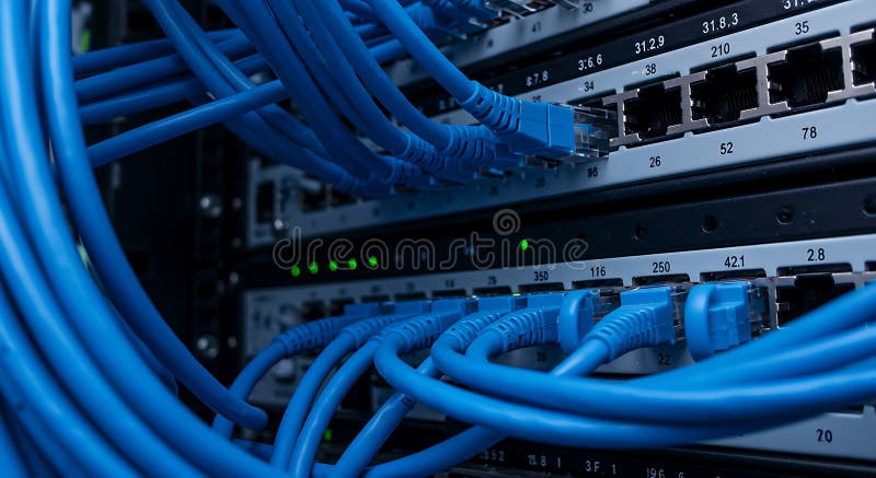 Blue Ethernet Cables Connected To a Network Switch in a Data Center ...