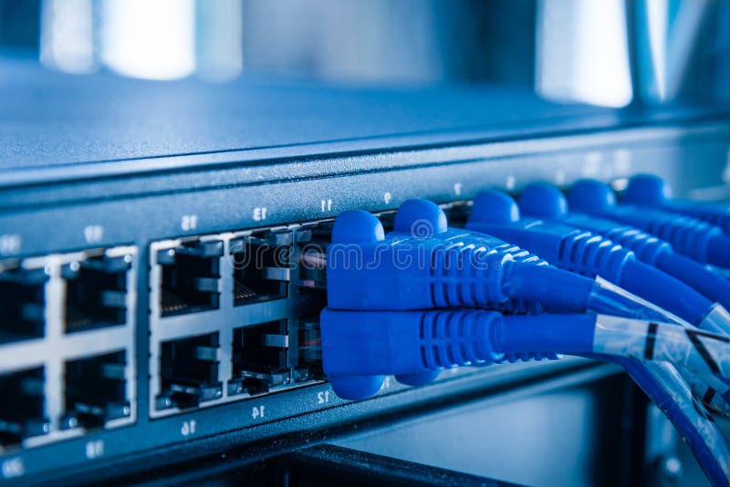 Blue Ethernet Cables Connected To Switch Stock Photo - Image of ...