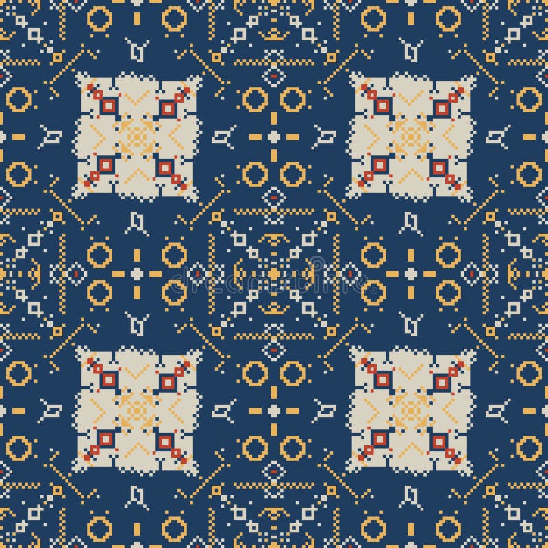 Blue Ethnic Pattern Boho Style Stock Illustration - Illustration of ...