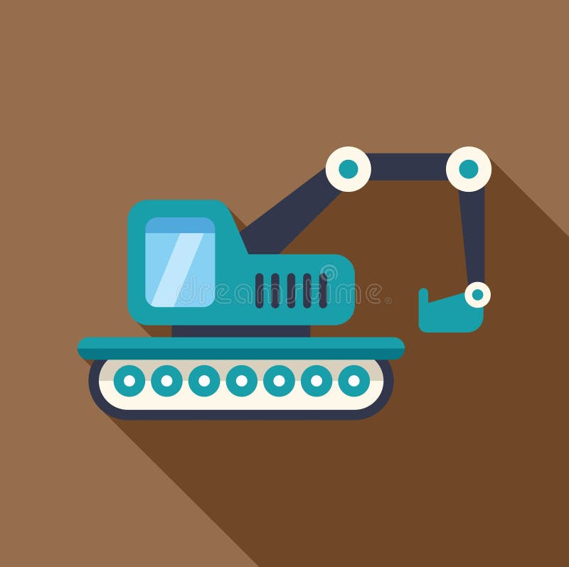 Blue Excavator Digging with Long Shadow on Brown Background Stock ...